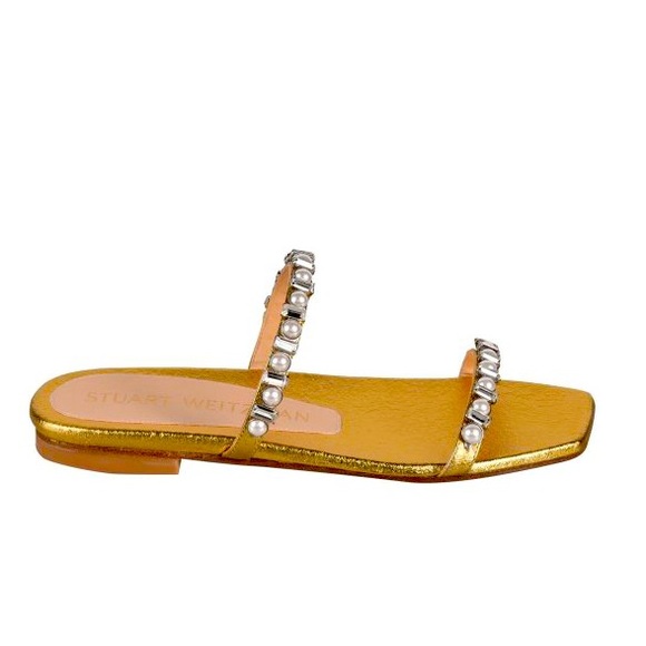 Stuart Weitzman | Shoes | Stuart Weitzman Aleena Flat Sandals In Gold ...